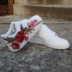 Nike | Shoes | Nike Air Force Low White Rose Embroidery Custom Nwt ...